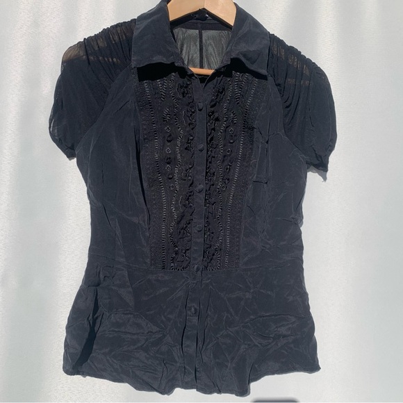 bebe | Tops | Vintage Bebe Black Silk Button Up Blouse With A Sheer ...